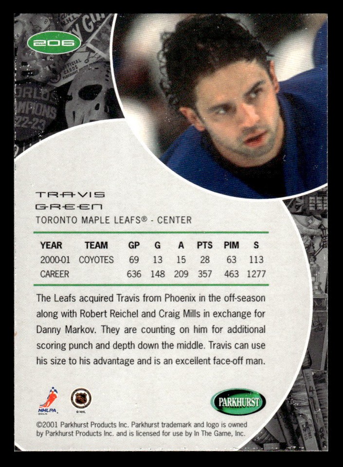 Travis Green 2001 Parkhurst #206 Toronto Maple Leafs | eBay