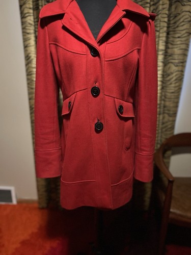 Guess Coat Womens M Red Wool Removable Hood Button Pockets | eBay