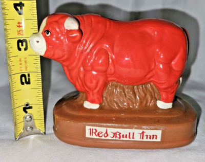 VINTAGE Red Bull Inn Ceramic Coin Bank Big red Bull Piggy Bank 3.5"×4 ...