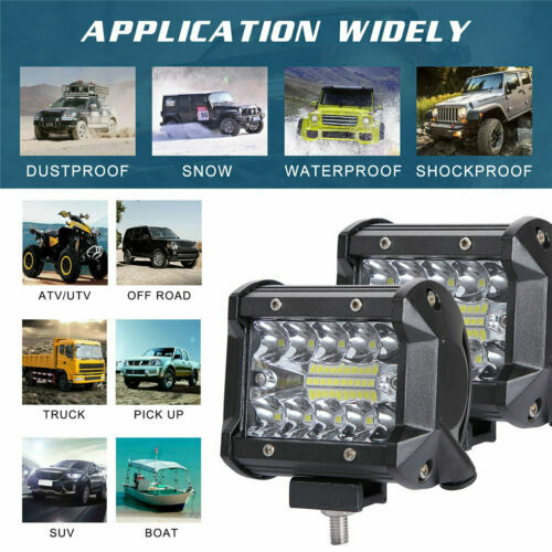 2x 4" 120W 12000LM LED Auto Offroad Spot Flood Light Bars SUV ATV Boat ...
