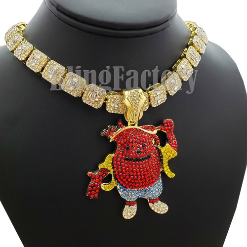 Hip Hop KOOL AID MAN Charm Iced 1 Row Cubic Zirconia Gold Plated Chain ...