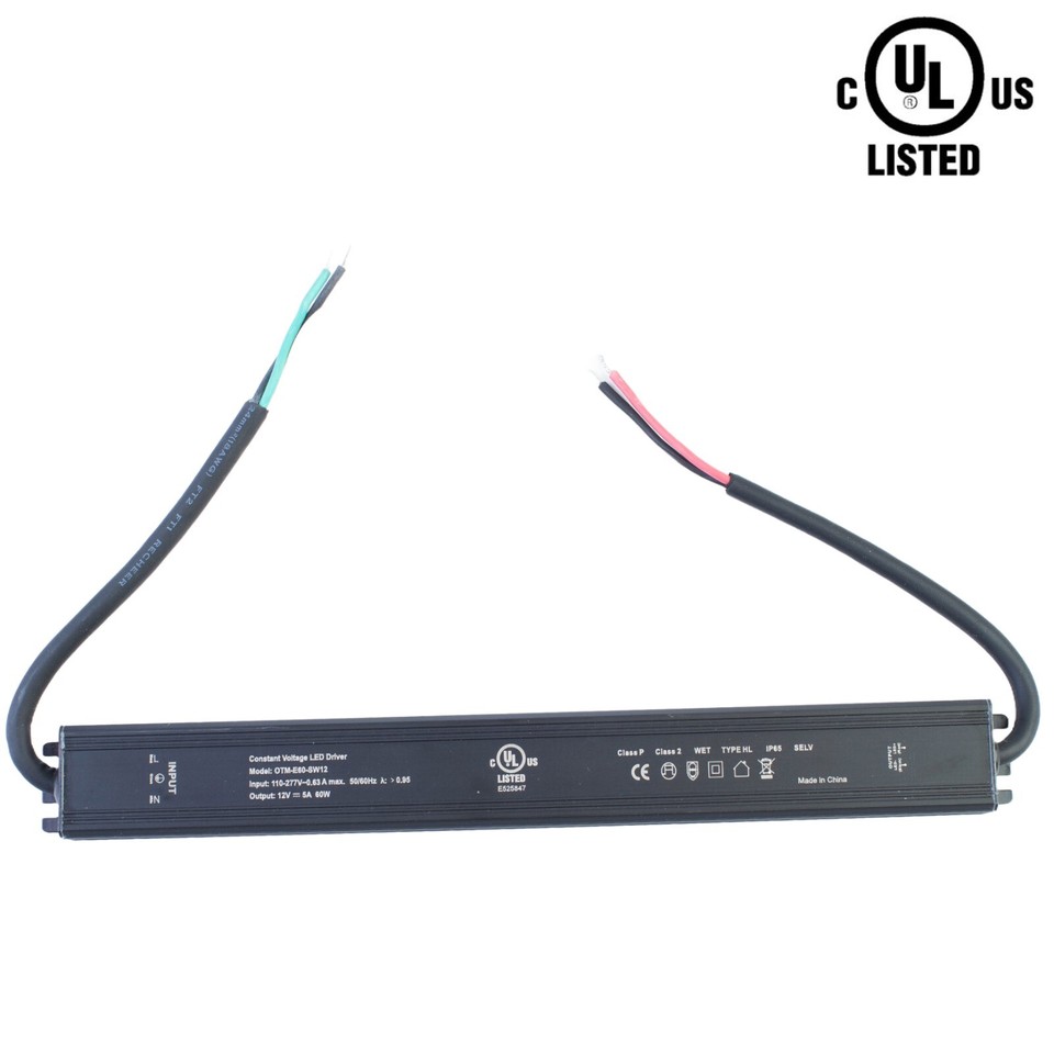 UL listed 12v 5A 60w slim low profile LED driver for outdoor Sign strip ...