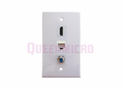 Single 1-Gang HDMI 4K CAT5e RJ45 3GHz F-type Coax Cable Port Coupler ...
