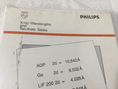 Philips 4822 870 70113 X-ray Wavelengths and Two-theta Tables Manual | eBay