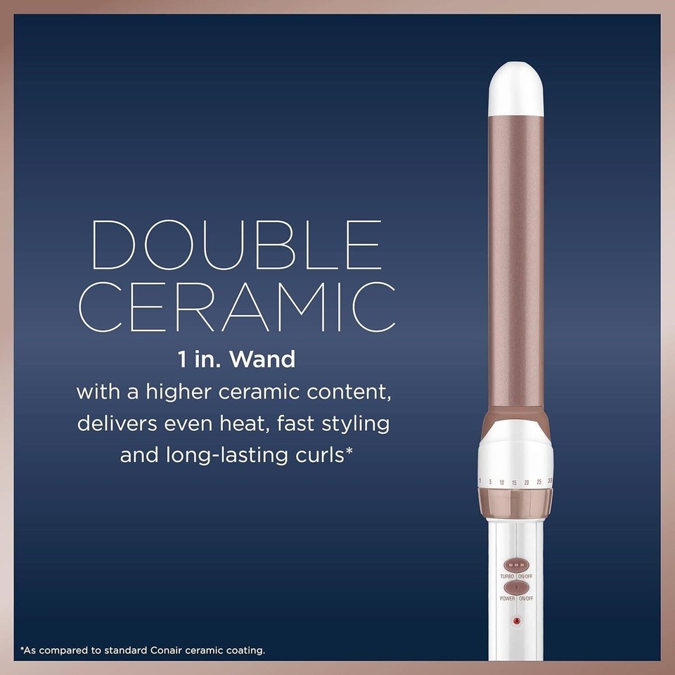 Conair Double Ceramic 1-inch Curling Wand, Straight Wand produces ...