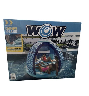 WOW Sports Pool Island Float, Inflatable Float with Canopy Blue NEW In ...