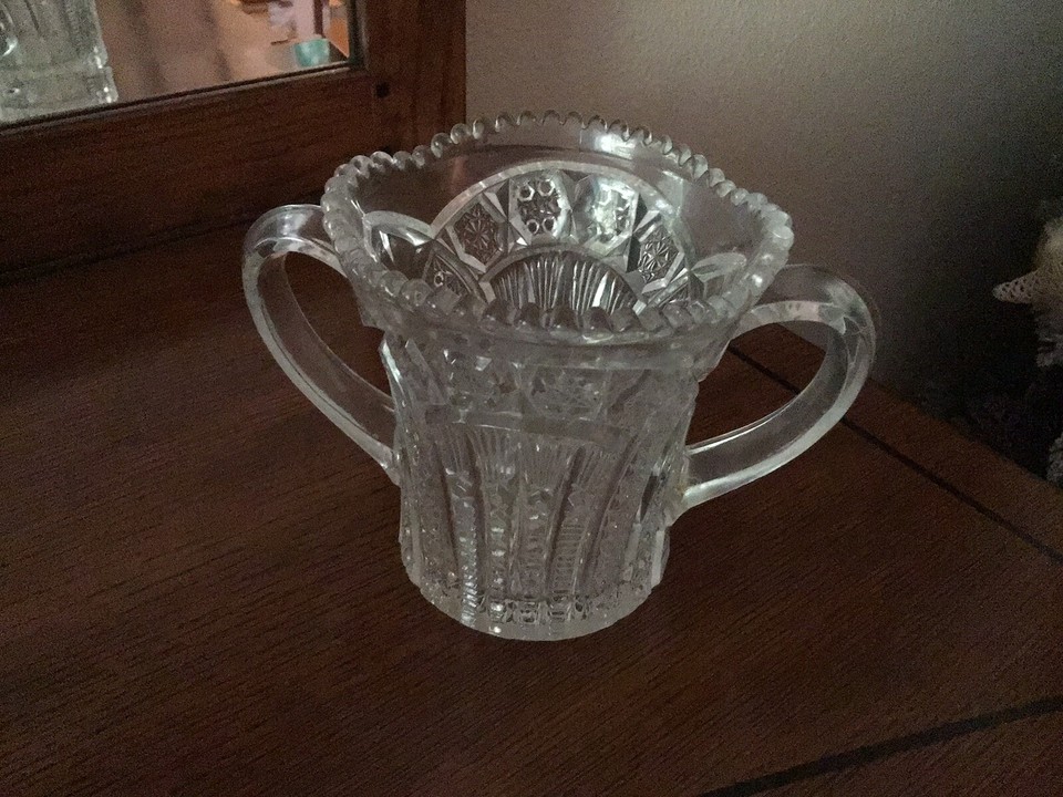 Vintage 2 Handles Pressed Glass Spooner Victorian | eBay