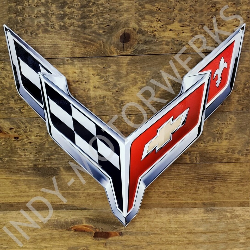 CORVETTE C8 2020 + ON METAL EMBLEM SIGN FULL 20" X 19" SIZE CUSTOM ...