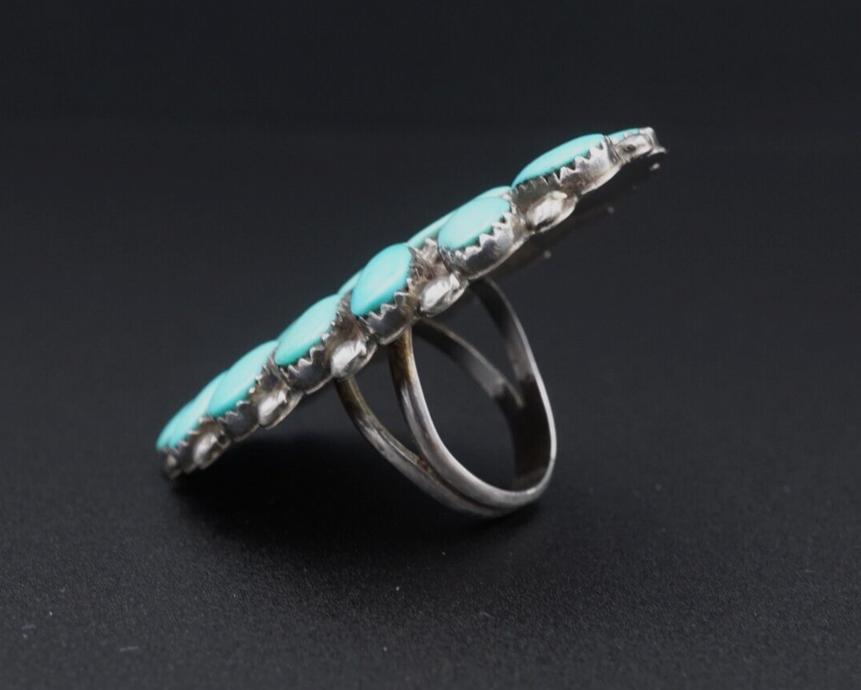 Navajo Sterling Silver Blue Turquoise Ring Size 6 Signed LH Leo Harvey ...