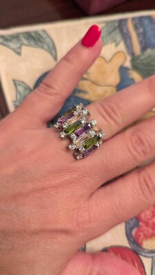 Sterling Silver Pink, Green, Purple, & White Cubic Zirconia Ring HSN | eBay