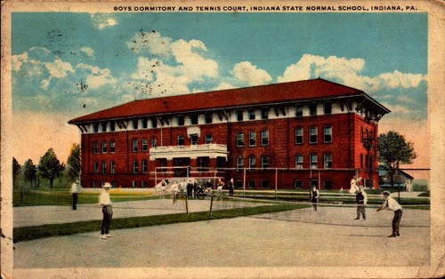 RARE POSTCARD-BOYS DORM & TENNIS COURT,INDIANA STATE NORMAL SCHOOL, PA ...
