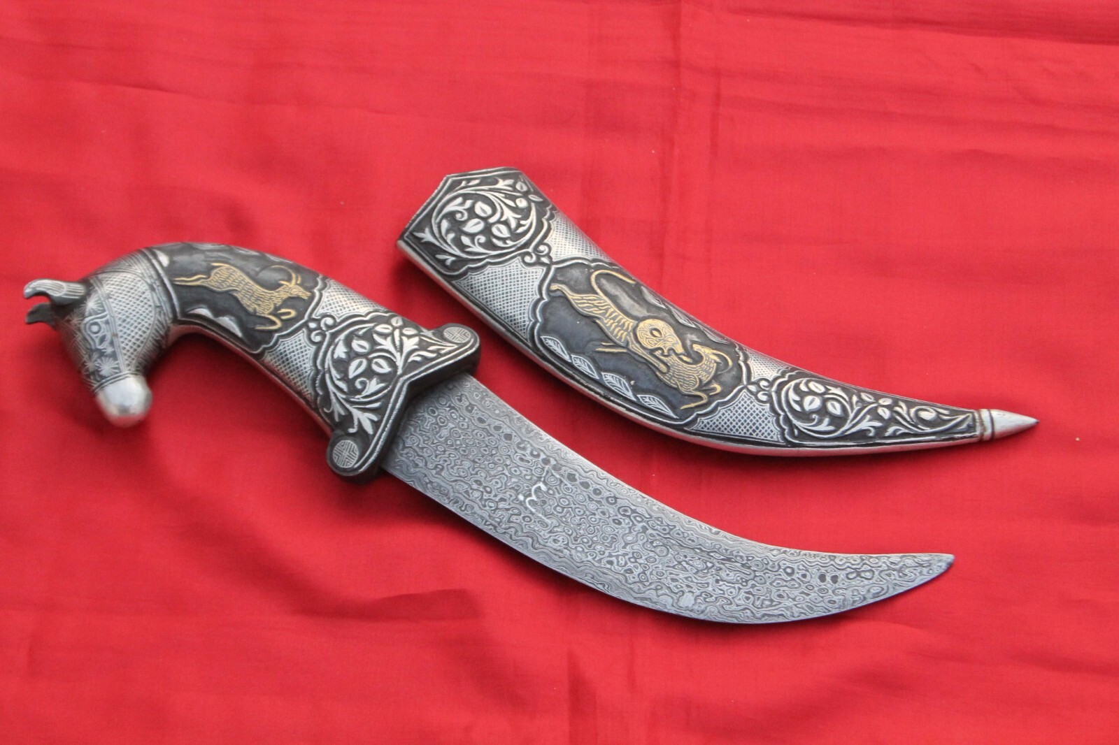 old vintage Rajput Sikh gold and silver engraved horse head handle ...