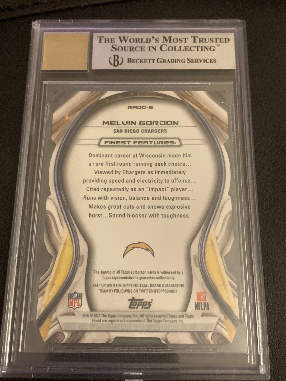 2015 Melvin Gordon Topps Finest Atomic Rookie Auto Refractor 2/30 BGS 8 ...