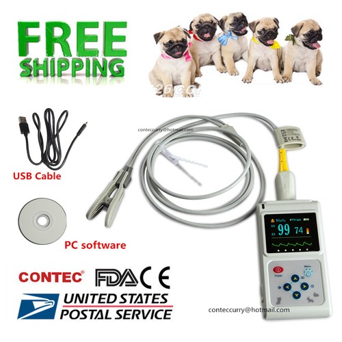 FDA Handheld Veterinary Pulse Oximeter CMS60D-VET+Tongue SpO2 Probe,USB ...