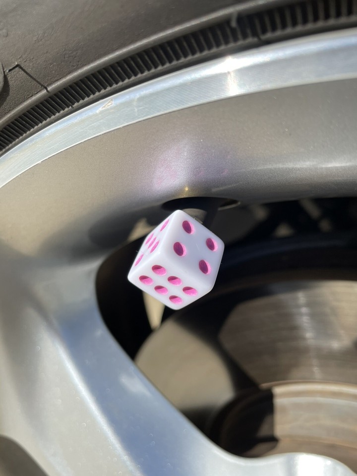 2X White Pink Dice Valve Stem Caps Cap Cover Car Truck Bike Motorcycle ...