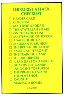 Terrorist Attack Checklist, Terrorist Attack Trading Card 1987 | eBay