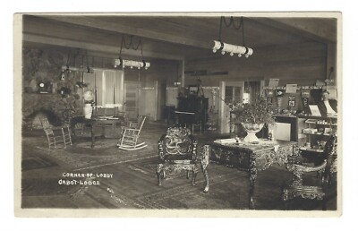 Postcard RPPC Cabot Lodge MA Corner of Lobby NOKO Stamp Box c1907-1920s ...