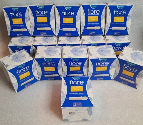 (16) Boxes Fiore Tampons-Regular-Unscented-Compact Plastic Applicator ...