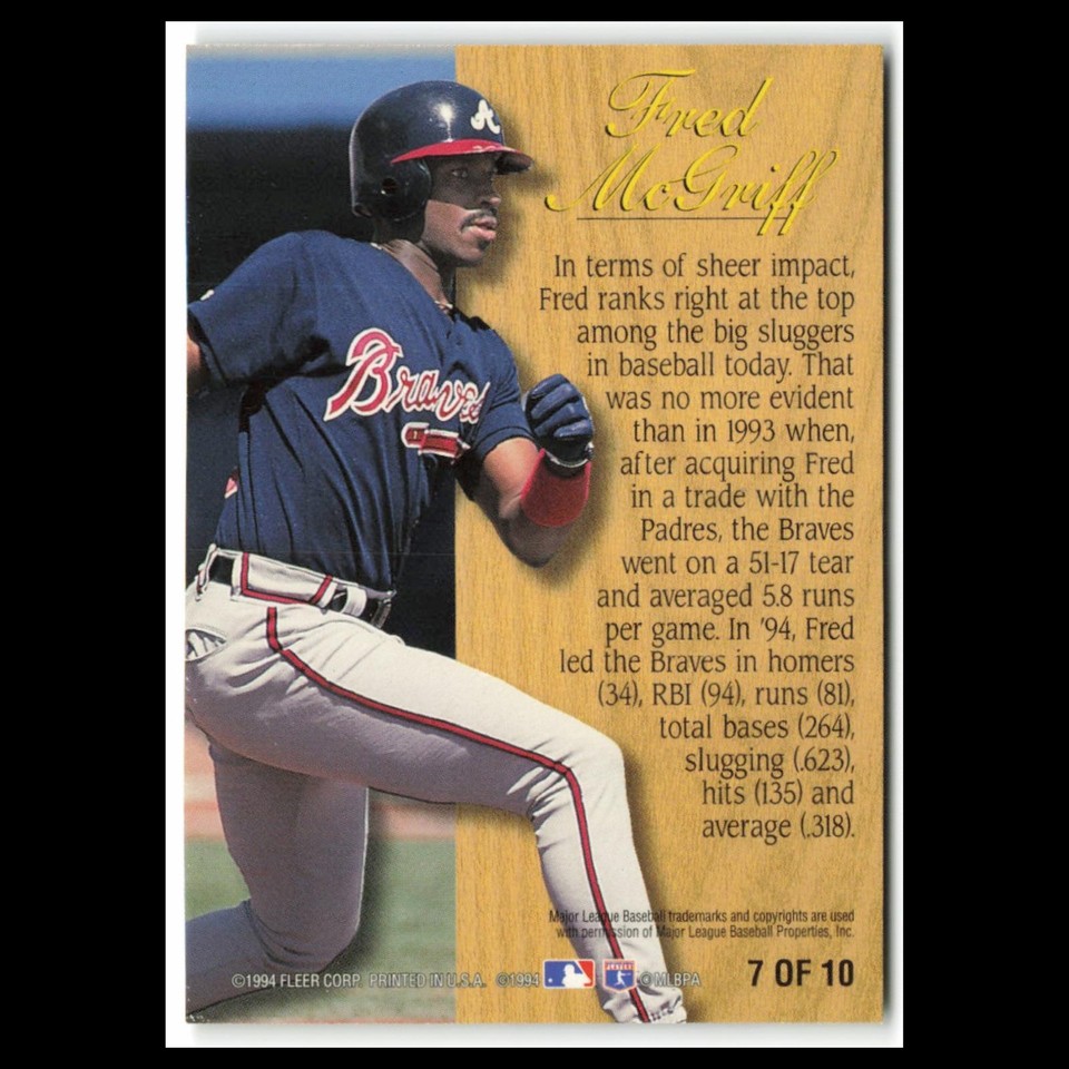 Fred McGriff #7 1995 Fleer Atlanta Braves Baseball Card MLB NM | eBay UK