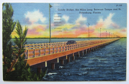Florida Gandy Bridge between Tampa St. Petersburg Vintage 1956 Postcard ...