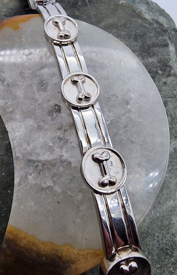 Sterling Silver 925 Lisa Welch Designs Dog Bowl Bone 7" Panel Bracelet ...