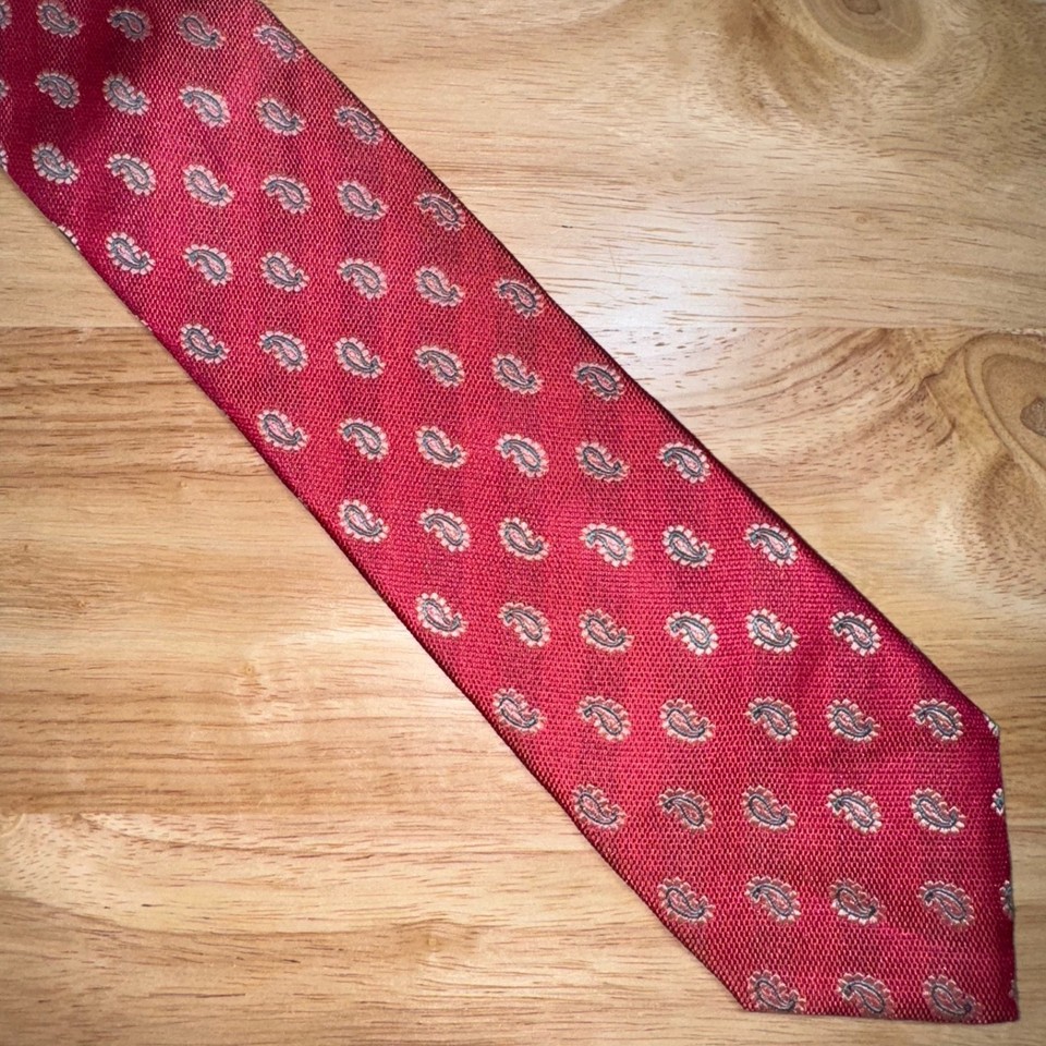 Tattersall London Coral Pink Tie With Miniature Paisley Print Handmade ...