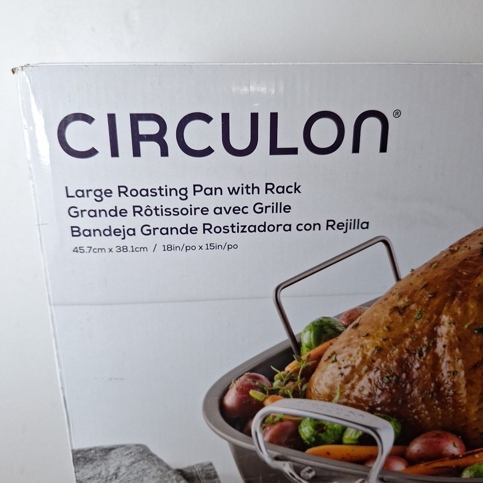 CIRCULON Oval Large Roasting Pan w/ Rack 18" x 15" , Nonstick , Steel ...