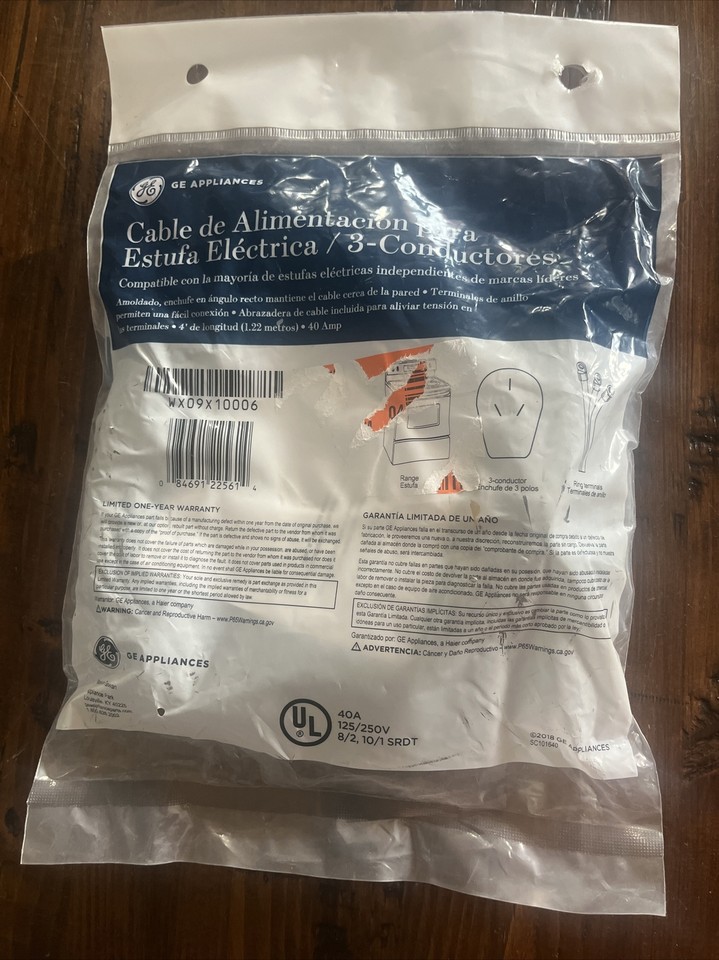 GE Universal Standard 3 Wire Plug 40 Amp Range Power Cord 4 Ft Long # ...