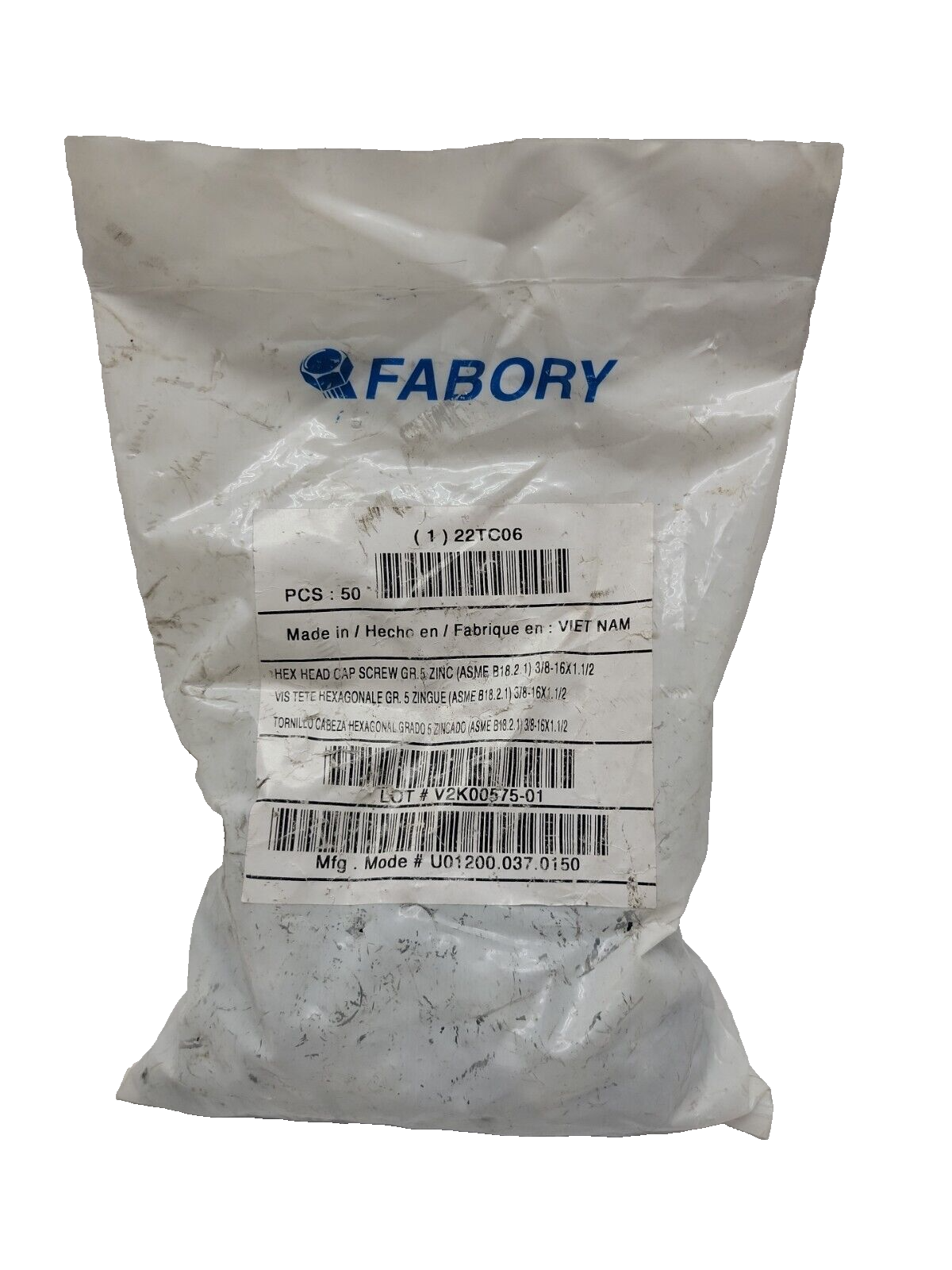 FABORY 3/8-16 x 1-1/2" Hex Head Screws Grade 5 Zinc Pack of 50 Pieces ...