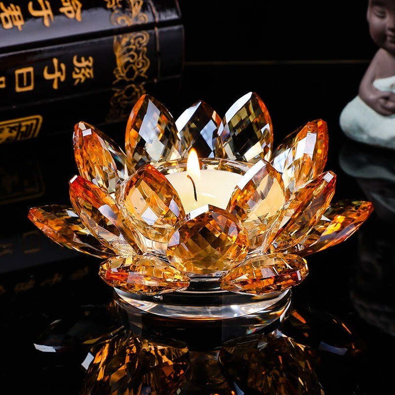 80MM Crystal Lotus Flower Tea Light Holder Lotus Petals Votive Candle ...