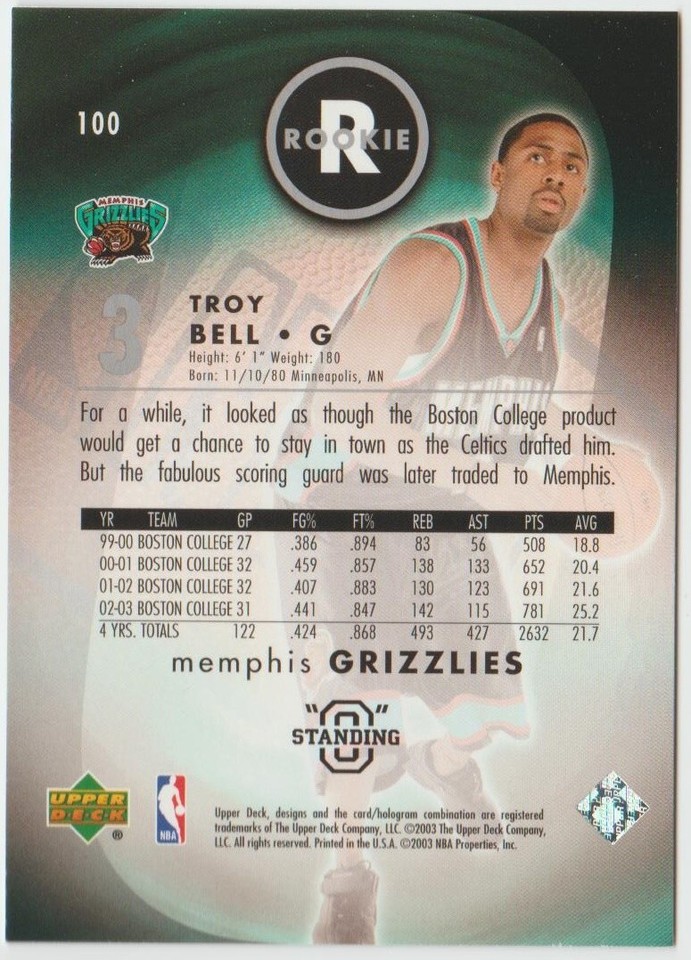 2003-04 Upper Deck Standing O #100 Troy Bell RC - Memphis Grizzlies | eBay