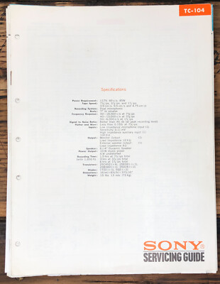 Sony TC-104 Tape Service Manual *Original* | eBay
