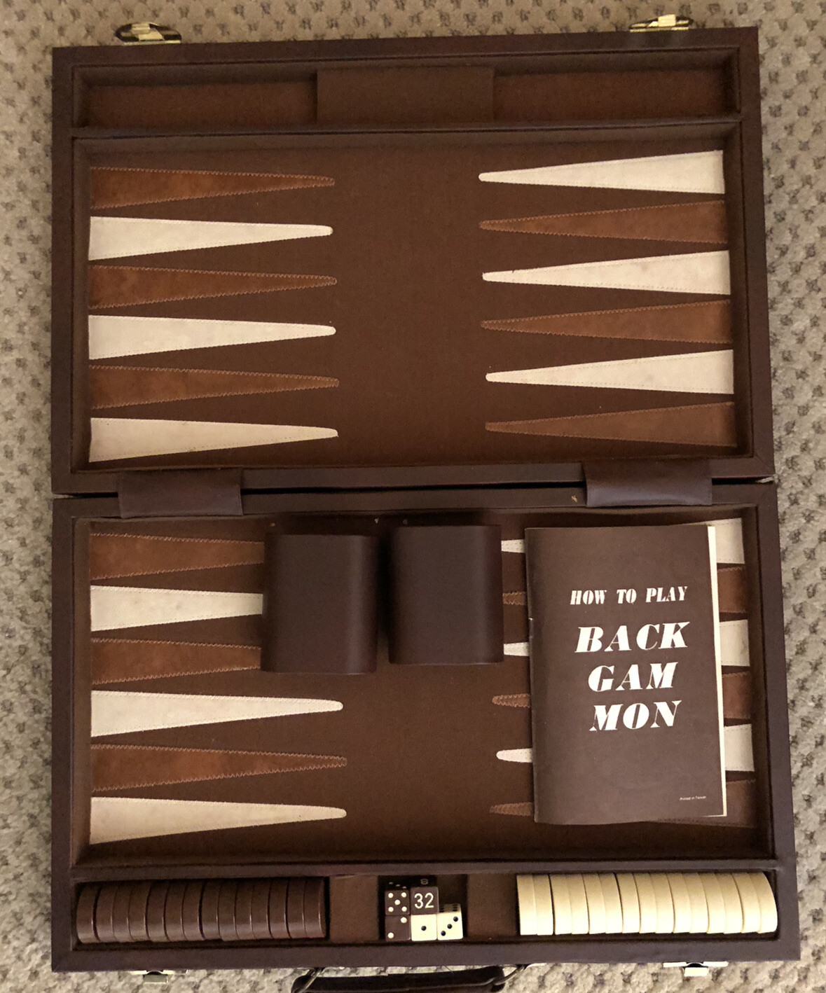 Vintage BACKGAMMON Game Set w/Cloth Case Complete Taiwan 20"x15" Closed ...