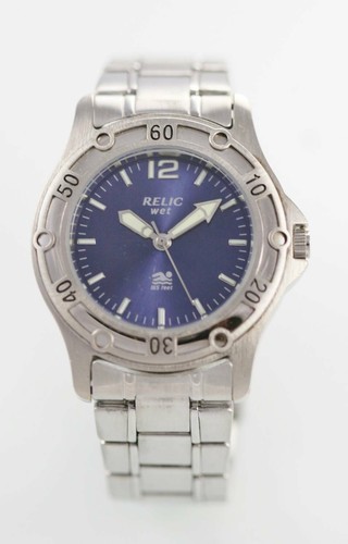 Relic Watch Mens Blue Stainless Steel Silver 50m Water Resistant ...