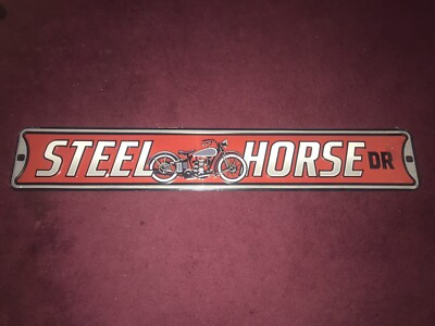 Steel Horse Motorcycle Embossed Metal Street Sign - 30" x 5" Open Road ...