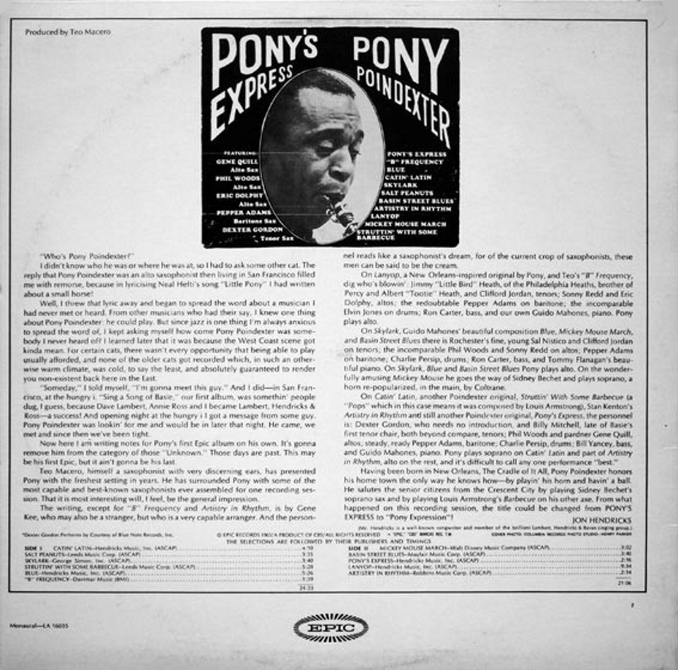 PONY POINDEXTER Pony's Express EPIC RECORDS Sealed 180 Gram Vinyl ...
