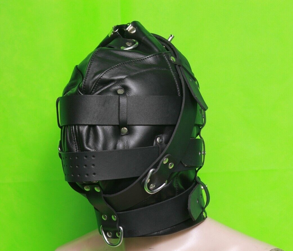 Genuine Leather Sensory Deprivation Bondage Hood BDSM Adult Gimp Mask ...