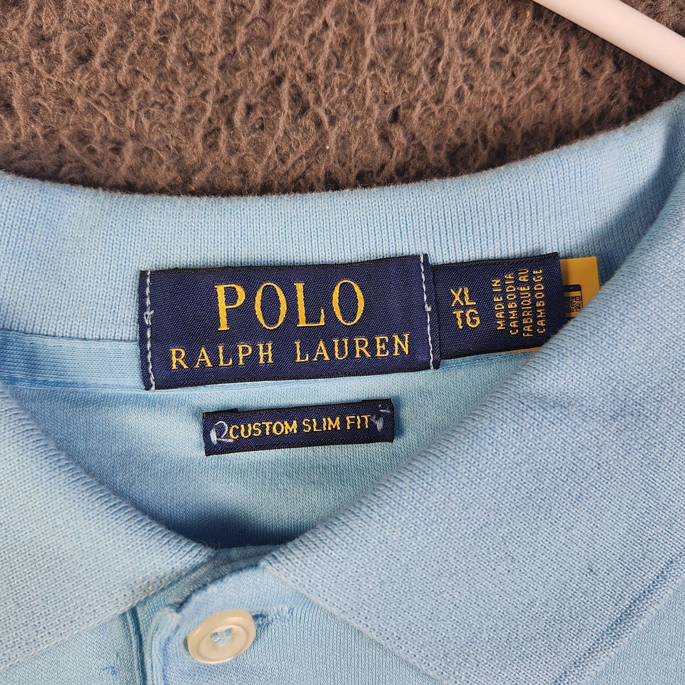 Polo Ralph Lauren Polo Shirt Mens XL Blue Custom Slim Fit Pony Logo ...