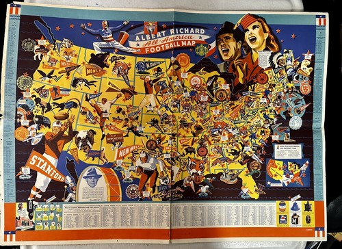 Original 1941 Albert Richard Pictorial All America Football Map Very ...