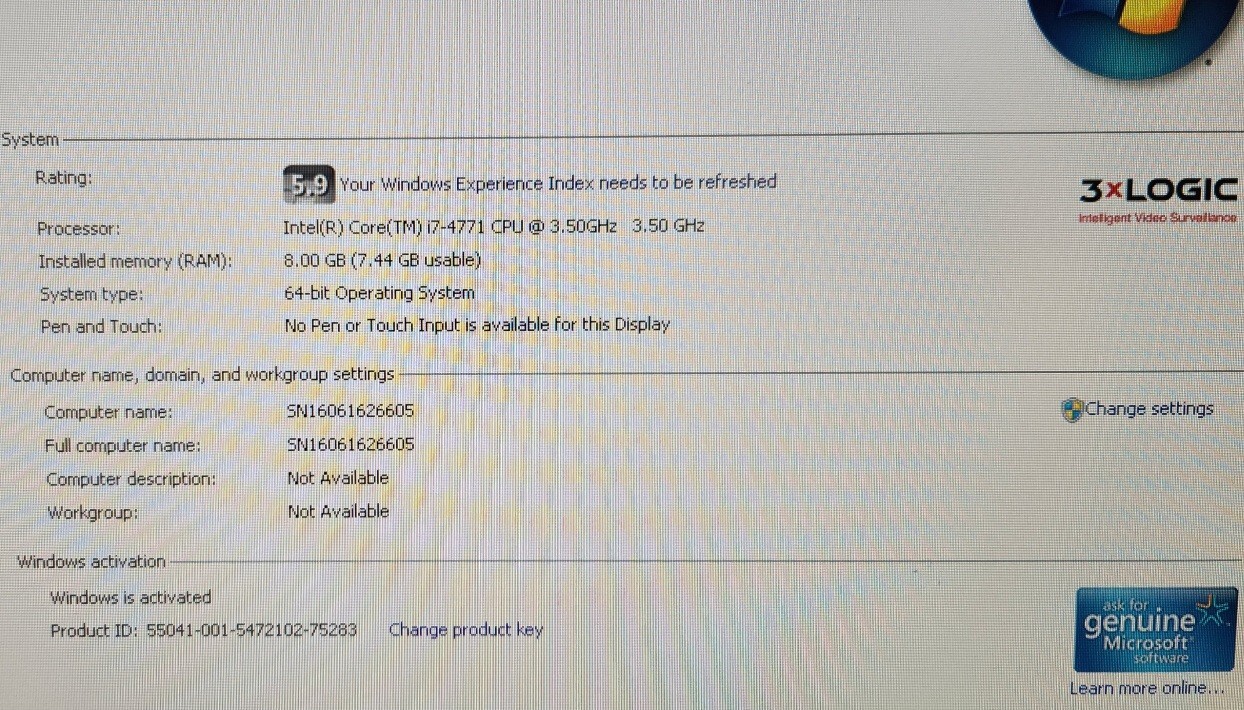 3XLOGIC NVR V7016 Intel i7 8Gb RAM 12 Tb Hdd in Excellent Working ...