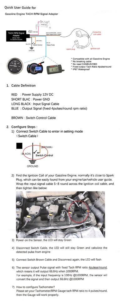 Gasoline Engine Tacho Adapter RPM Signal Sensor Fit For Vehicle Truck ...