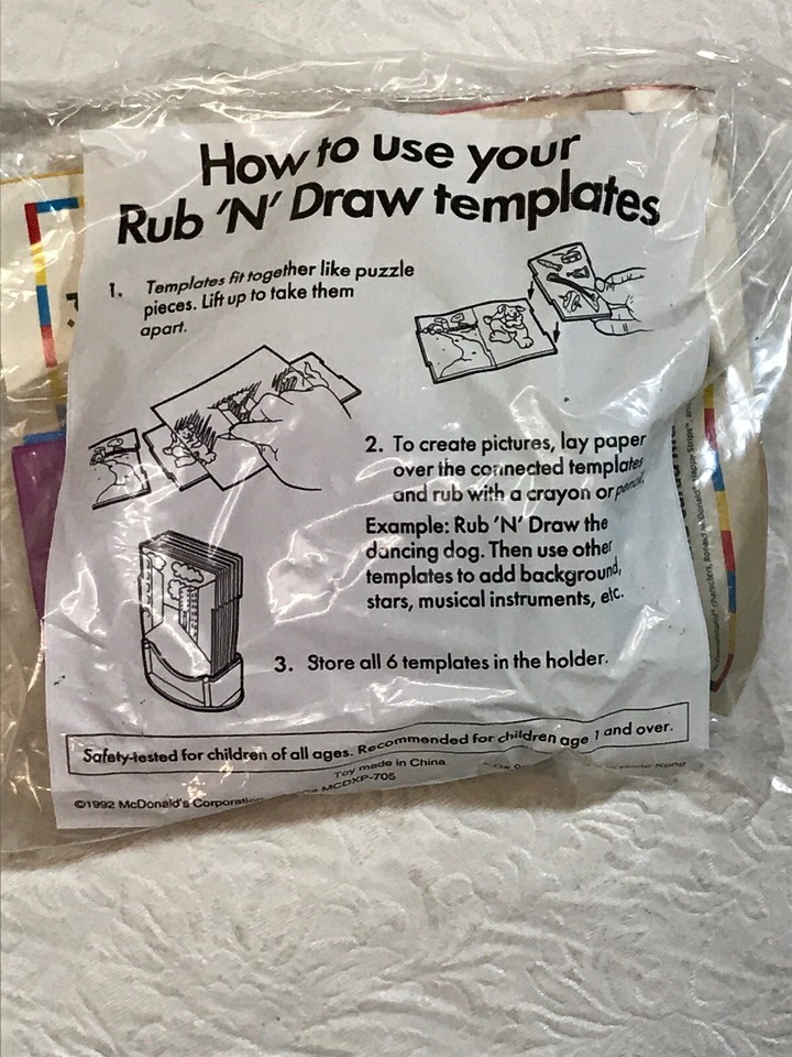 Vintage 1992 Behind The Scenes McDonald’s Rub ‘N’ Draw Templates Happy ...