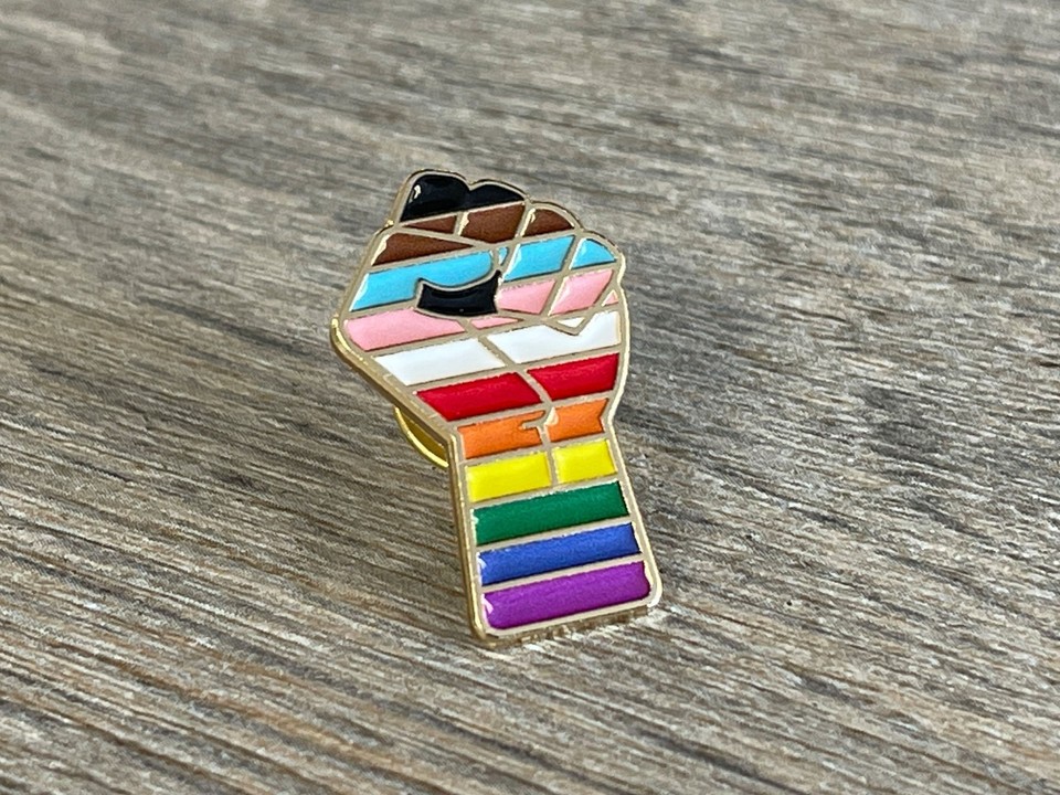 Progress Pride Fist Enamel Lapel Pin LGBTQ+ Equality Inclusive Flag ...