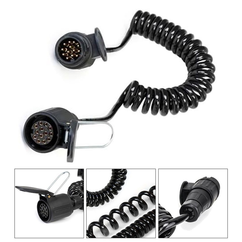 13 Pin Coiled Trailer Cable 3 Meter Black PVC Socket for Trailer ...