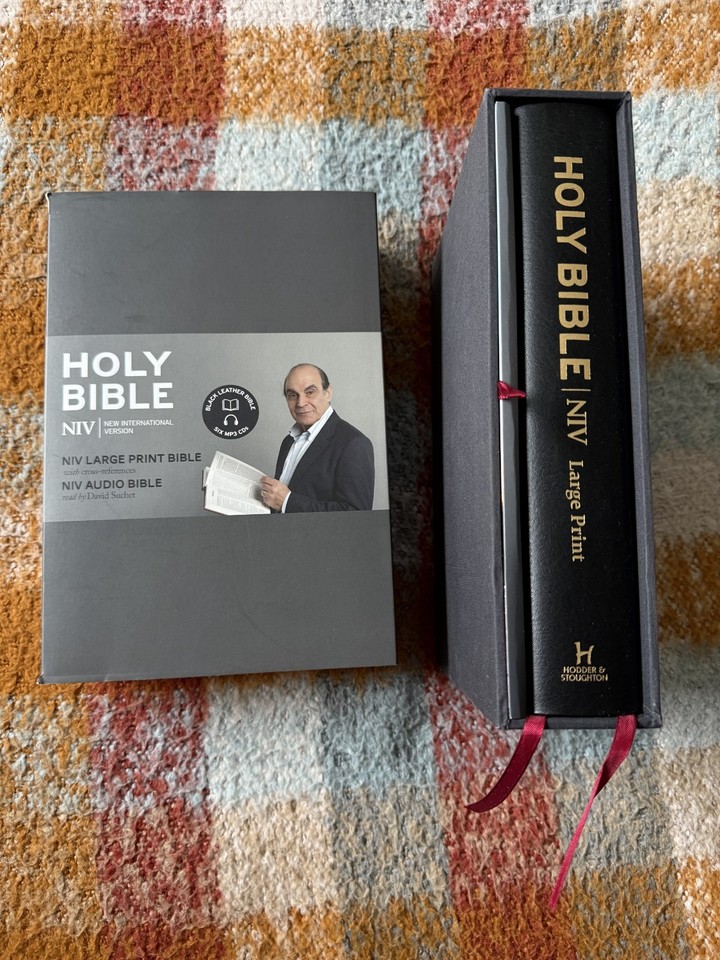 Holy Bible NIV Large Print Black Leather + David Suchet NIV Audio Bible ...