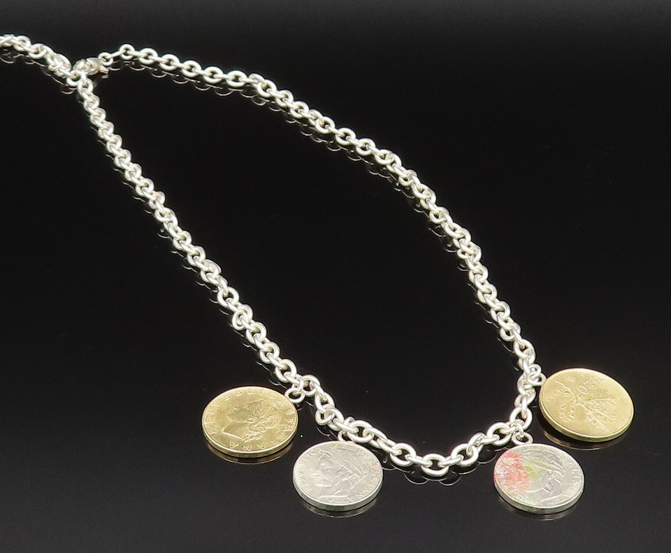 925 Sterling Silver Vintage Two Tone Coin Rolo Chain Necklace NE3867 | eBay