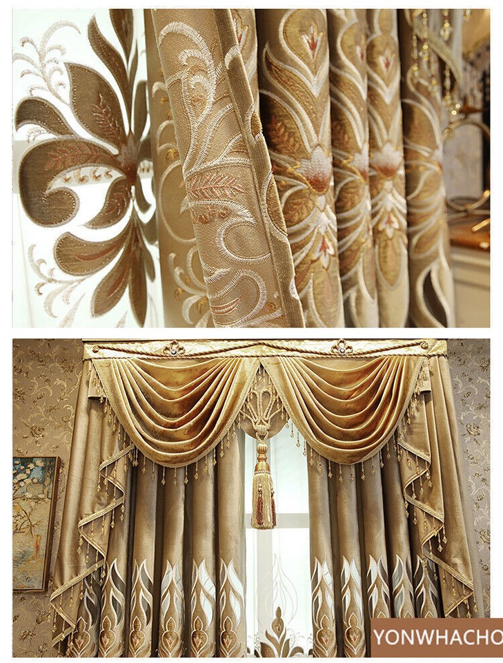 Luxury noble European embroidery gold cloth blackout curtain valance ...
