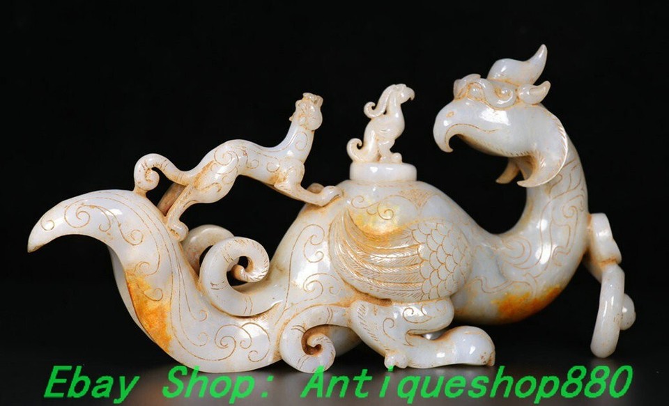 9.8''Old CHinese Dynasty Natural Hetian Jade Phoenix Phenix Beast ...