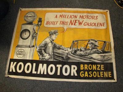 Cities Service Gas cloth sign clock face gas pump, globe, sign, n ...
