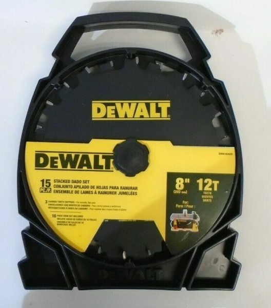 DEWALT DW812DADO 8" 12t 15 Pc. Stacked Dado Miter Set 3 Carbide Tooth ...